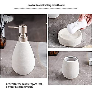 BLBYHO 6 Pieces Textured Ceramic Beige Bathroom Accessory Set, Farmhouse Bath Vanity Countertop Accessory Set, Include Soap Dispenser, Toothbrush Holder, 2 Tumbler, Soap Dish…