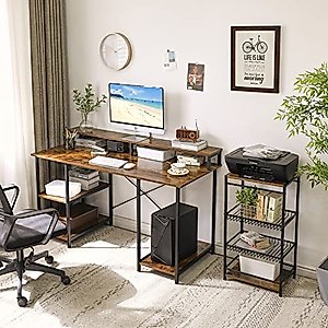 IBUYKE 55" Computer Desk, Office Table, Gaming Workstation with Storage Shelves/Monitor Stand, Study Table for Home Office, Space-Saving, Easy to Assemble, Rustic Brown and Black UTMJ056H