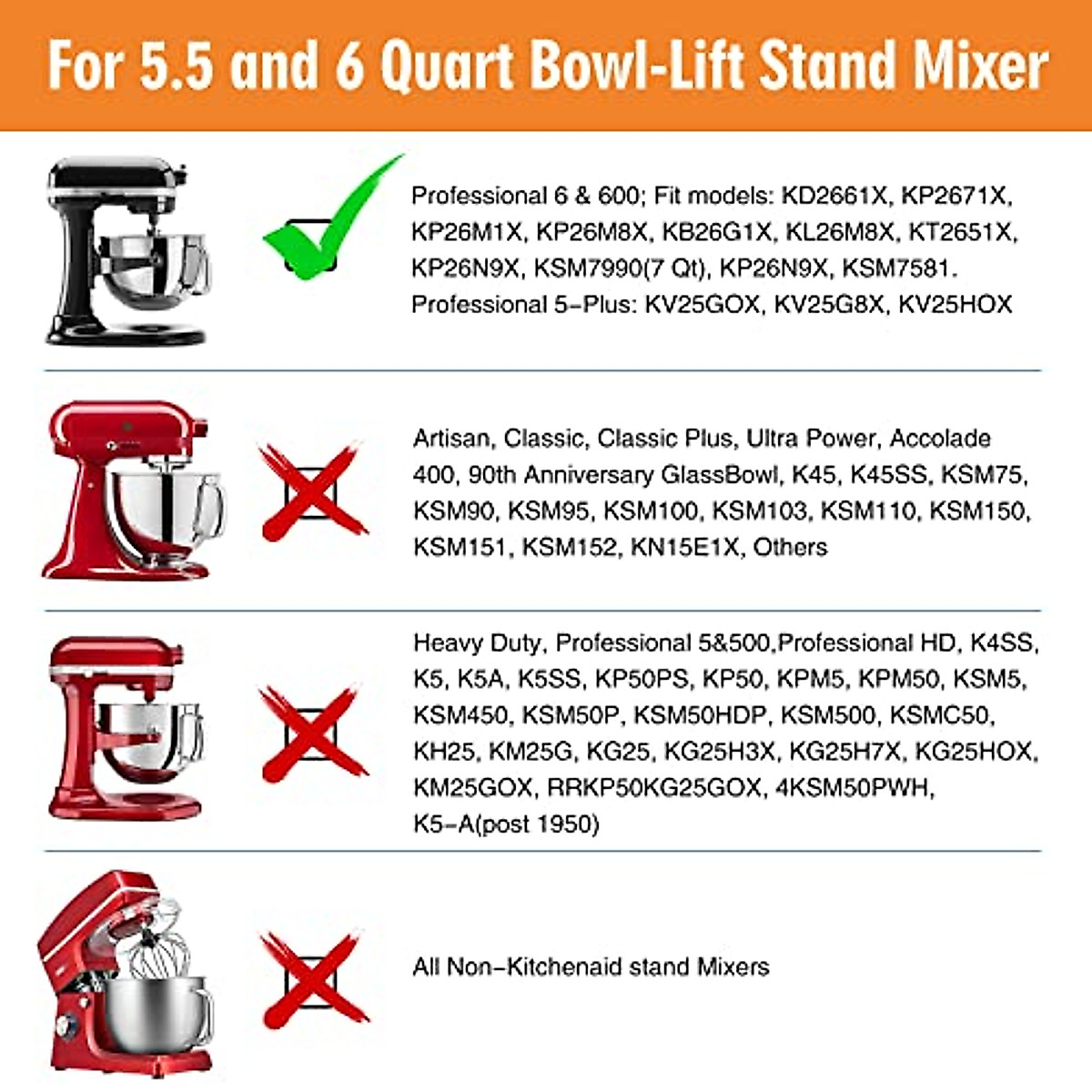 Flex Edge Beater for KitchenAid 5.5-6 QT Bowl-Lift Stand Mixer with 2 Kitchen Accessories, Flat Beater Paddle with Flexible Silicone Edges Bowl Scraper, Kitchen Aid Mixers Accessories