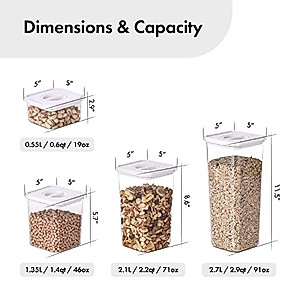 Neoflam Smart Seal 6pc Patent Airtight Kitchen Pantry Canister/Organizer Clear Plastic Container & Simple Twist Lids, 100% Leak Proof, Dishwasher Safe, BPA Free, Dry Food Storage Set, White