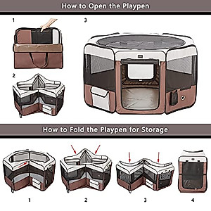 DONORO Dog Playpen 46" Portable Pet Play Pens for Small Medium Dogs, Cat Playpen Indoor/Outdoor with Carring Case, Removable Zipper Top and Bottom