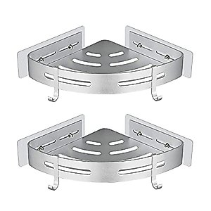 GRICOL Shower Shelf Corner Adhesive Bathtub Caddy Wall Mounted Bathroom No Drill Aluminum Basket Storage for Shampoo Kitchen Organizer with Razor Holder-2 Pack
