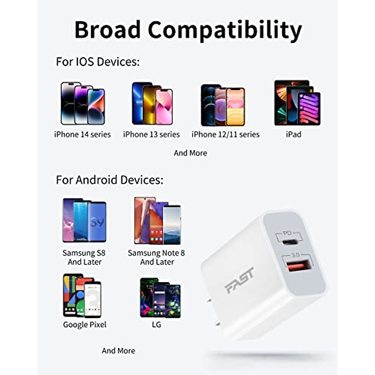 Power-7 USB C Wall Charger, 3-Pack 20W 2Port Fast USBC Charger Block Plug PD Power Adapter Type C Charging Box Brick Cube for iPhone 14 13 12 Pro Max Mini 11 SE XS XR X, Pad, Samsung, Tablet, Android