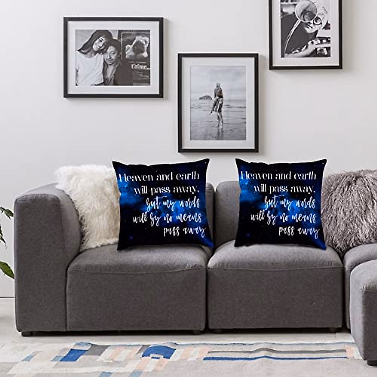 Rimego Funny Quote Pillow Covers Heaven and Earth Will Pass Away,But My Words Will by No Means Pass Away Black Starry Sky Bedroom Sofa Throw Pillowcase Cushion Cover with Words, 2 - Pack 18"x18"