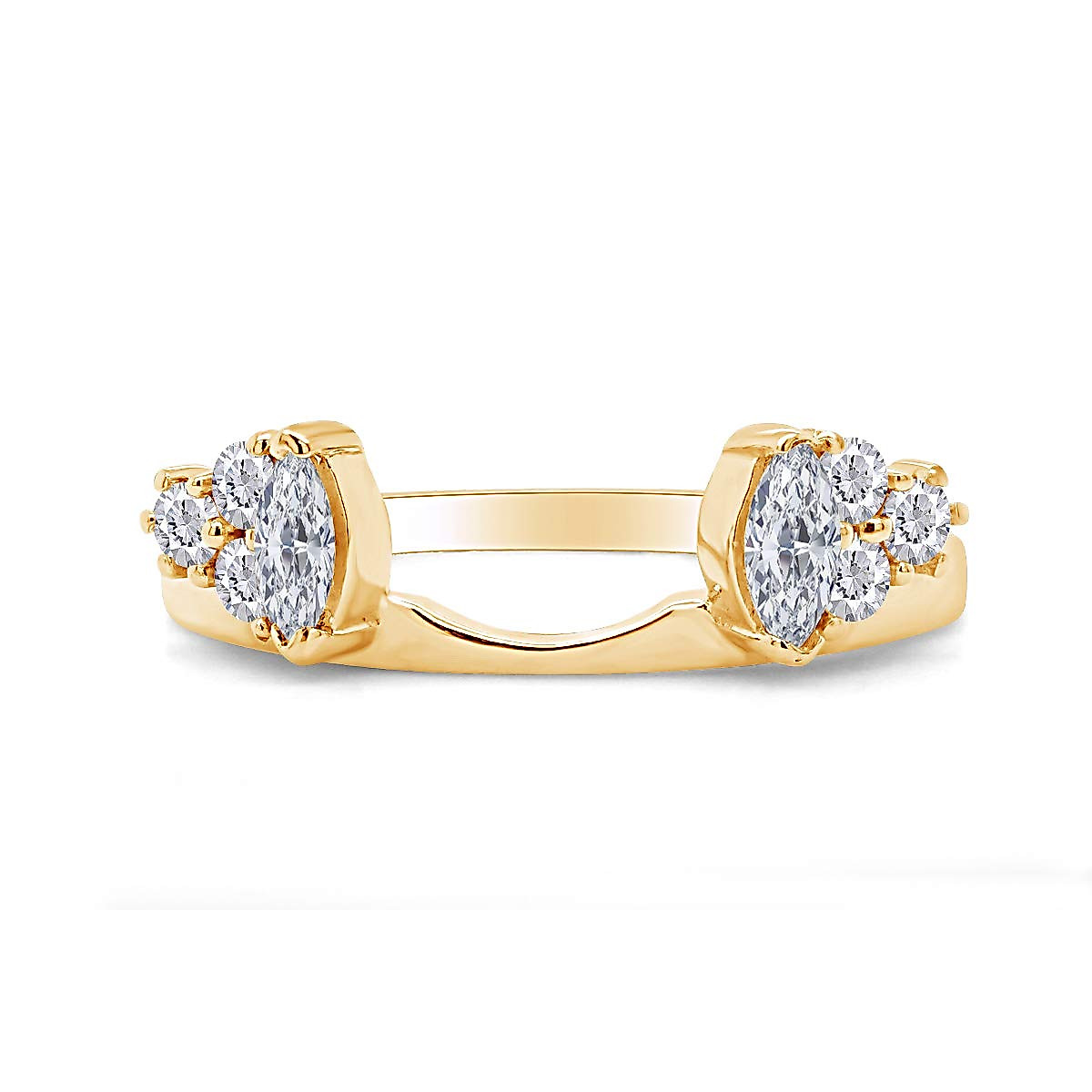 AFFY 0.86 Carat Marquise & Round White Cubic Zirconia Enhancer Guard 14K Yellow Gold Over Sterling Silver Ring Size-6