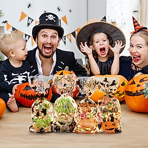 SHTALHST Halloween Treat Bags, 200 pcs (4.9” x 10.8”) Halloween Cellophane Treat Bags, Halloween Bags for Candy with Fun Friendly Designs, Halloween Party Decorations, Spooky Treat Bags