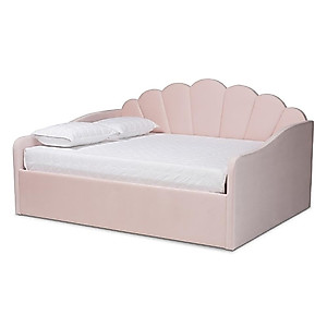 Baxton Studio Timila Modern and Contemporary Light Pink Velvet Fabric Upholstered Queen Size Daybed
