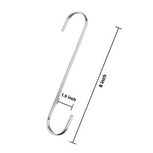 LuoQiuFa 8 inch Extra Large S Shaped Hooks, Heavy Duty Long S Hooks for Hanging Plant Extension Hooks for Kitchenware,Utensils,Pergola,Closet,Flower Basket,Garden,Indoor Outdoor Uses(Silver 4 Pack)