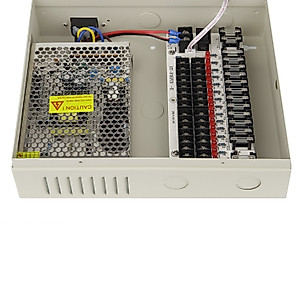 Xenocam 16 Channel Port 12V DC 10 Amp Amper with Glass Fuse Distributed Power Supply Box for CCTV DVR Security System and Camera or IP Cameras