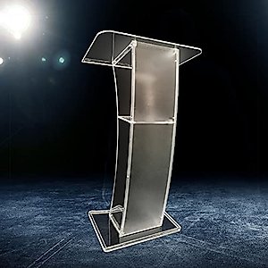 Conference Pulpit Acrylic Transparent Podium Clear Church Lectern Pulpit Office with Light and Remote Control 24x16x43 Inch (Without LED and Remote Control)