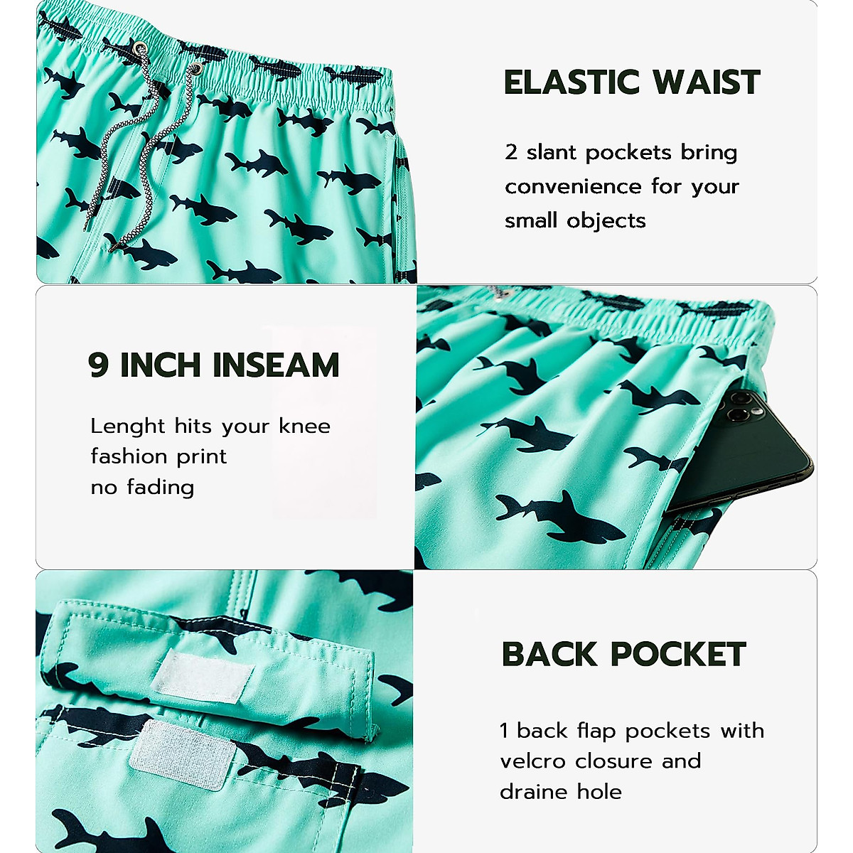 APTRO Men's Swim Trunks 9" Quick Dry Bathing Suit Big & Tall Beach Swimsuits #139 Shark 1X