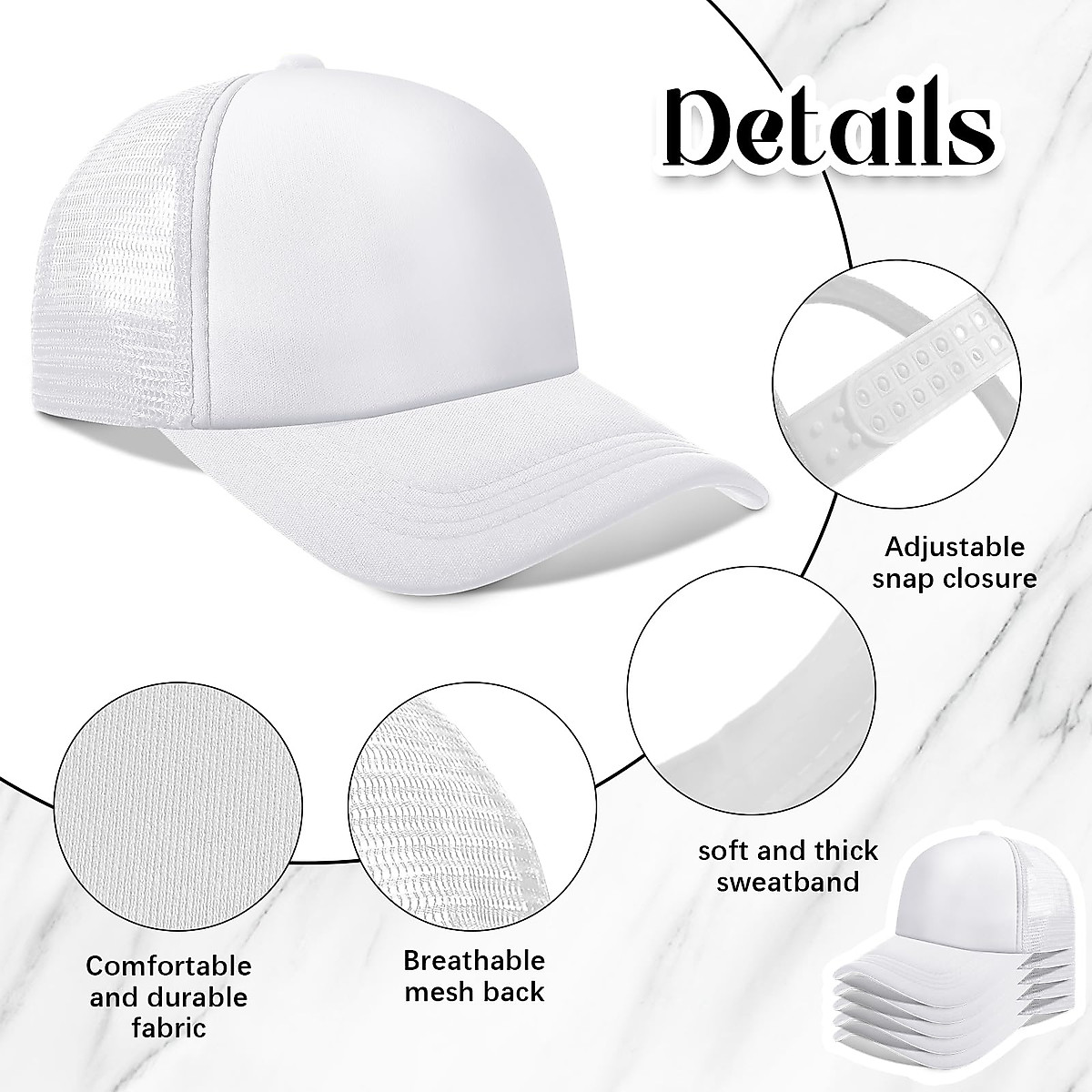 Vabean 24 Pack Sublimation Blank Cap Trucker Mesh Cap Unisex Plain Blank Baseball Hat for DIY Embroidery Sublimation Printing (White)