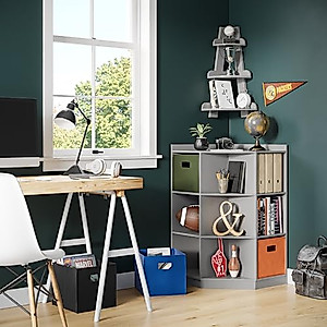 RiverRidge Kids Toy Storage Corner Cabinet with 6 Cubbies & 3 Angled Shelves - Gray Toy Shelf Cubby Corner Storage Shelf Playroom Toy Organizer