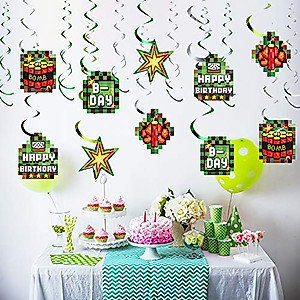 39 Pixel Birthday Party Decoration Pixelating Party Swirls for Pixelated Party Ceiling Decorations, Video Game Party Decor Mining Hanging Swirl Pixelated Foil Spirals Dangling Swirls Photo Props