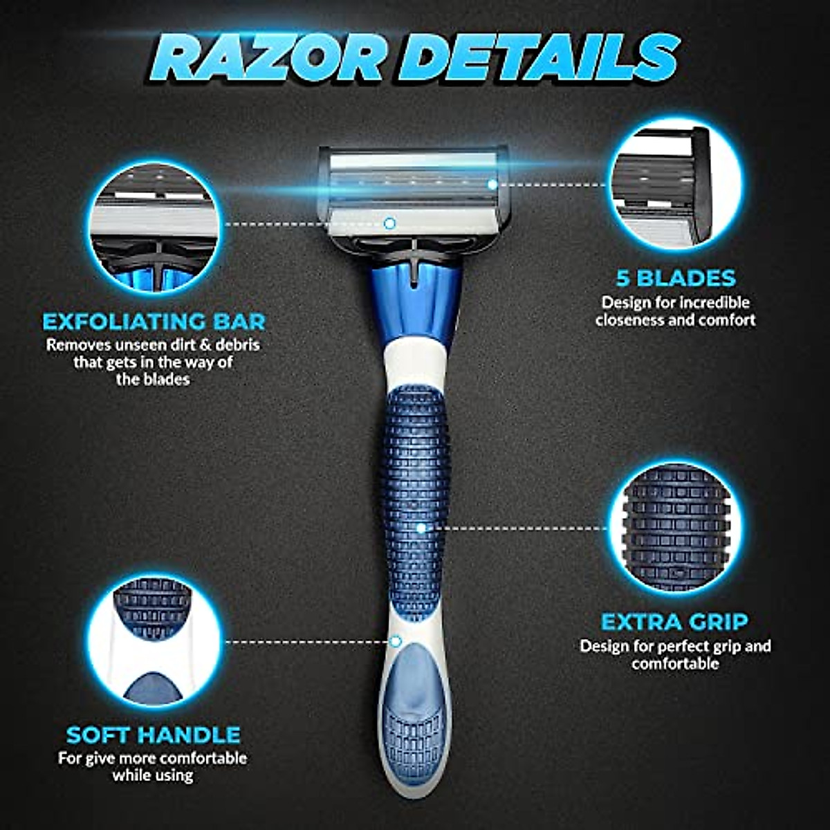The Ultimate 5 Razors for Men – Premium Shaving Razors for Men with 5 Razor Blades – Exfoliating Bar and Aloe Vera Infused Lubricant – Removable Face Razor Head with Sharp Flexible Blades