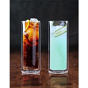 Sun's Tea Tropical Delight - Strong Double Wall Insulated Highball Tall Tom Collins Drinking Glasses for Bourbon or Whiskey or Rum Cocktail, Martini, Champagne, Beer, Mojito, Jiuce - Set of 2 (14 oz)