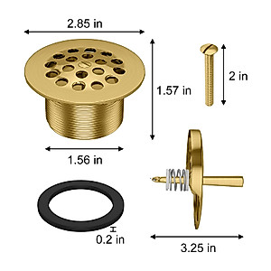 Trip Lever Tub Trim Kit Set With Two Hole Trip Lever Overflow Face Plate, Grid Tub Drain Kit, Bathtub Drain Assembly Stopper Kit, Overflow and Matching Screws(Brushed Gold)