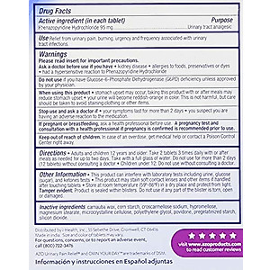 AZO Urinary Pain Relief, Dietary Supplement, Contains 95 mg Phenazopyridine Hydrochloride The #1 Ingredient Prescribed by Doctors Pharmacists Specifically for Urinary Discomfort†, 30 Count