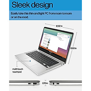 HP Chromebook 14 Laptop, Intel Celeron N4120, 4 GB RAM, 64 GB eMMC, 14" HD Display, Chrome OS, Thin & Portable, 4K Graphics, Long Battery Life, Ash Gray Keyboard (14a-na0210nr, 2022, Mineral Silver)