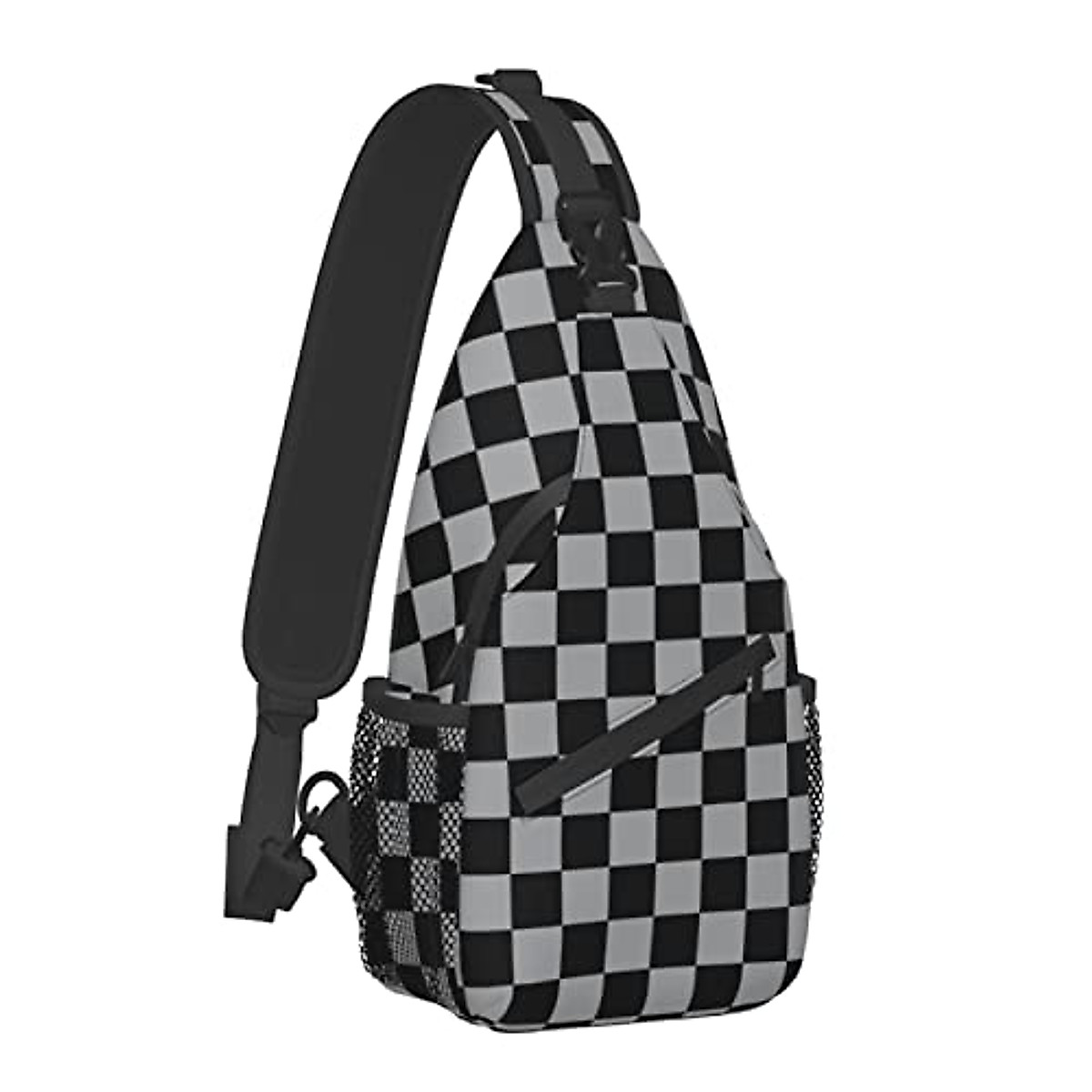 Black And Gray Checkered Sling Backpack Chest Bags Crossbody Shoulder Bag Travel Hiking Daypack for Women Men