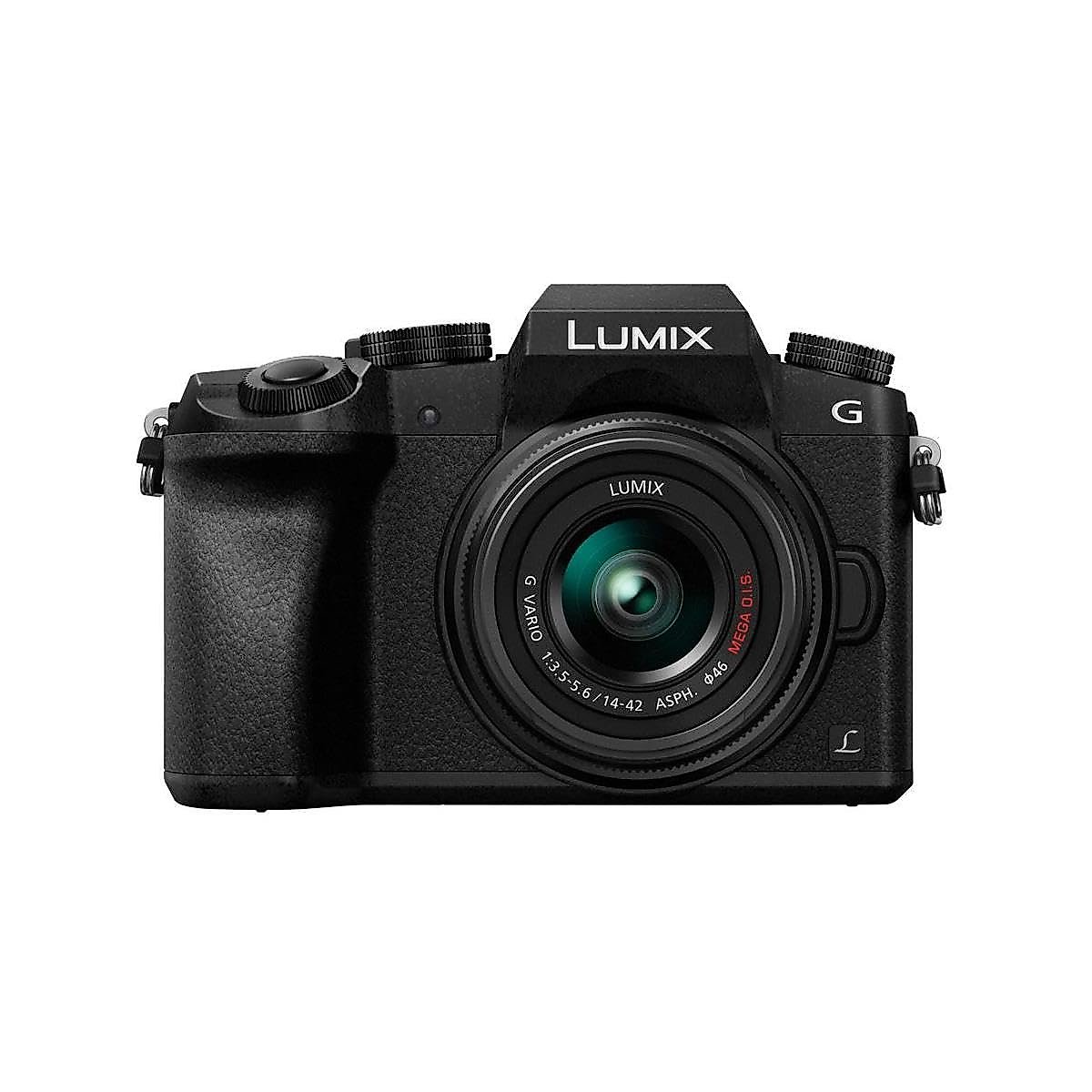 Panasonic LUMIX DMC-G7 Mirrorless Micro Four Thirds Camera with 14-42mm Lens, Black - Bundle with Camera Case, 64GB SDXC U3 Card, Spare Battery, Tripod, 46mm Filter Kit, Software Package, and More