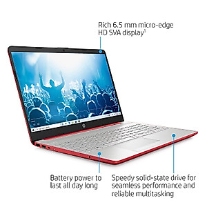 HP 15.6" HD Laptop for Business and Student, Intel Pentium Silver N5030, 16GB RAM, 512GB SATA SSD, Webcam, Media Card Reader, RJ45, HDMI, Wi-Fi, Windows 11 Home, Scarlet Red, KKE Accessories