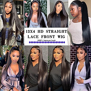 Straight Lace Front Wigs Human Hair 180% Density 13x4 HD Lace Front Wigs for Black Women 26inch Pre Plucked with Baby Hair Transparent Glueless Brazilian Straight Lace Frontal Wigs Natural HairLine