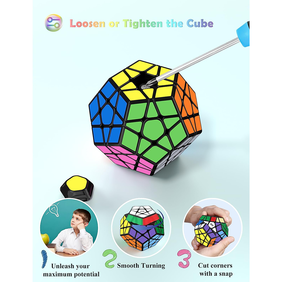 Megaminx Cube, Roxenda 3x3x3 Pentagonal Speed Cube Dodecahedron Magic Cube Puzzle Toy (Black)