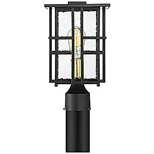 Possini Euro Design Arley Modern Outdoor Post Light Fixture Black Geometric Frame 13 3/4" Seedy Glass for Exterior Barn Deck House Porch Yard Patio Outside Garage Front Door Garden Home Roof Lawn