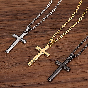 KIAFUM 3 Pcs Cross Necklaces, Ladies Cross Necklaces, Faith Pendants 14k Gold Plated/Silver Plated Delicate Chain Ladies Necklaces, Men Necklaces