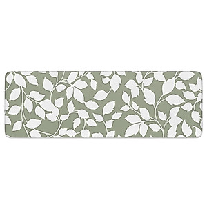 Sage Green Kitchen Bath Shower Door Welcome Mat for Bedroom/Living/Laundry Room, Washable Bathroom Bathtub Runner Rug, Abstract Modern Minimalist Geometric Leaves Indoor Outdoor Throw Doormat, 24"x71"