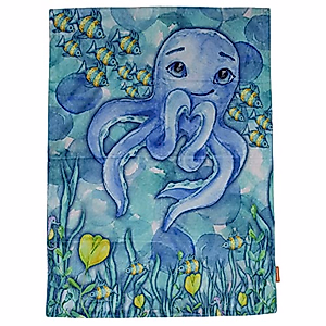 Dear Baby Gear - Ocean Baby Blanket - Double-Layered Ocean Theme Swaddle - Soft Plush for Girls & Boys - Adorable Octupus with Fish Design - Beach-Inspired, Light Blue Minkies (40 x 30 inches)