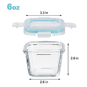 Small Glass Food Storage Containers Set of 12, 6oz Mini Glass Containers Airtight, Leakproof for Snacks, Dips, Overnight Oats, Condiment Salad Dressing Sauce, Microwave, Dishwasher Safe