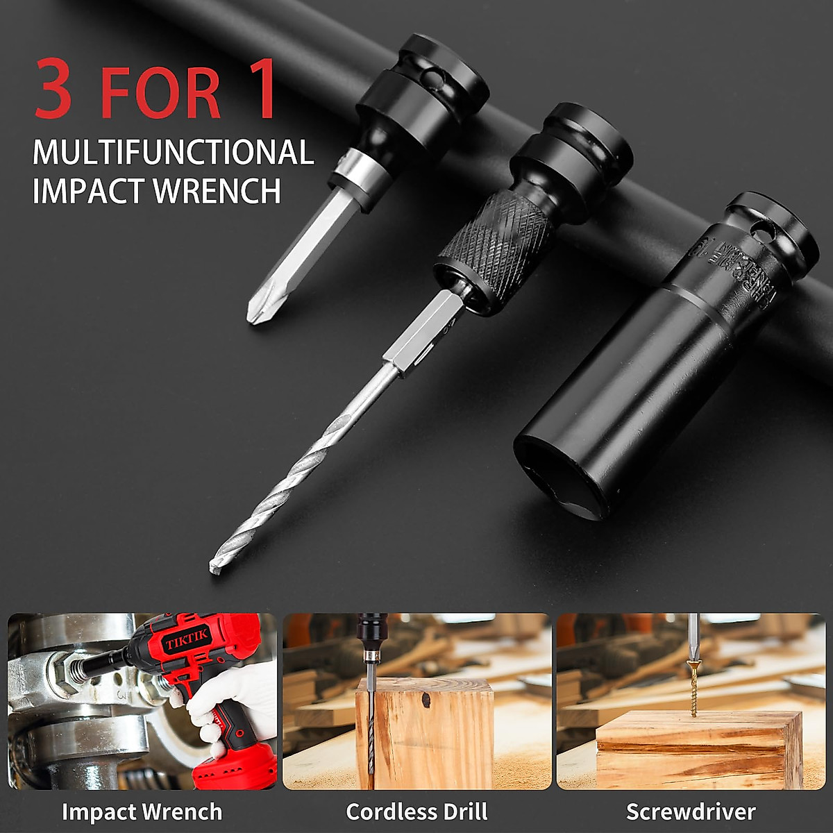 850Nm(650 Ft-lbs) Cordless Impact Gun,1/2" Power Impact Wrenches,3300RPM High Torque Impact Gun w/2 x 4.0AH Battery,5 Sockets,8 Drill,6 Screws,21V Brushless Electric Impact Wrench Set for Car Tire