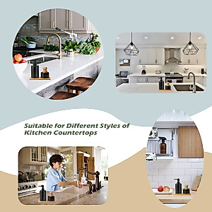 GIRLUFO Black Kitchen Soap Dispenser Set,4Pcs Dish Soap Dispenser Kitchen with Bamboo Tray and Natural Dish Brush,Modern Ceramic Hand and Dish Soap Dispenser Set,13 oz Liquid Soap Dispenser with Pump