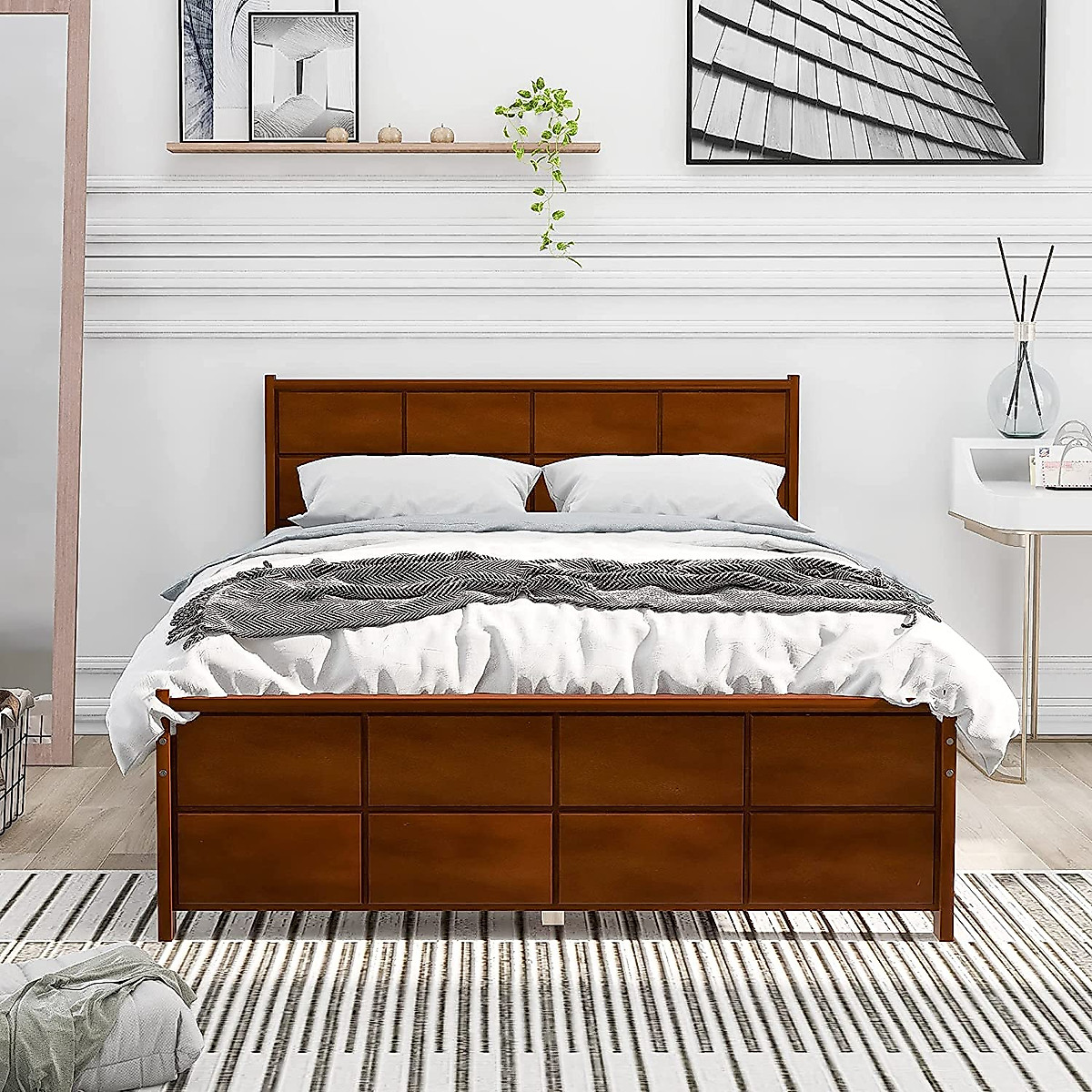 STP-Y Twin Size Platform Bed, Wood Platform Bed Frame with Headboard and Footboard, Solid Wood Legs, Wood Slats Support, No Box Spring Needed, Easy Assembly, Platform Bed Frame for Kids Teens Adults(W