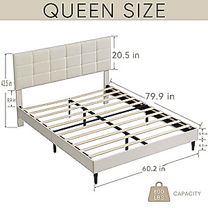 RIDFY Queen Bed Frame with Fabric Headboard, Upholstered Platform Bed Frame, Heavy Duty BedFrame with Wood Slat Support, Mattress Foundation/No Box Spring Needed/Easy Assembly (Beige)