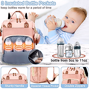 SHITIESHOU Diaper Bag Backpack Baby Bag, Baby Girl Boy Diaper Bag for Dad Mom with Pad,16 Pockets, Pacifier Case, Large Diaper Bag Unisex for Travel (Orange Pink)