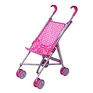 Precious Toys Baby Doll Stroller, Pink & White Polka Dots Baby Stroller for Dolls, Foldable Toy Baby Stroller, Toy Stroller for Baby Dolls, Doll Strollers for Girls 2 Years Old and Older, Toddlers