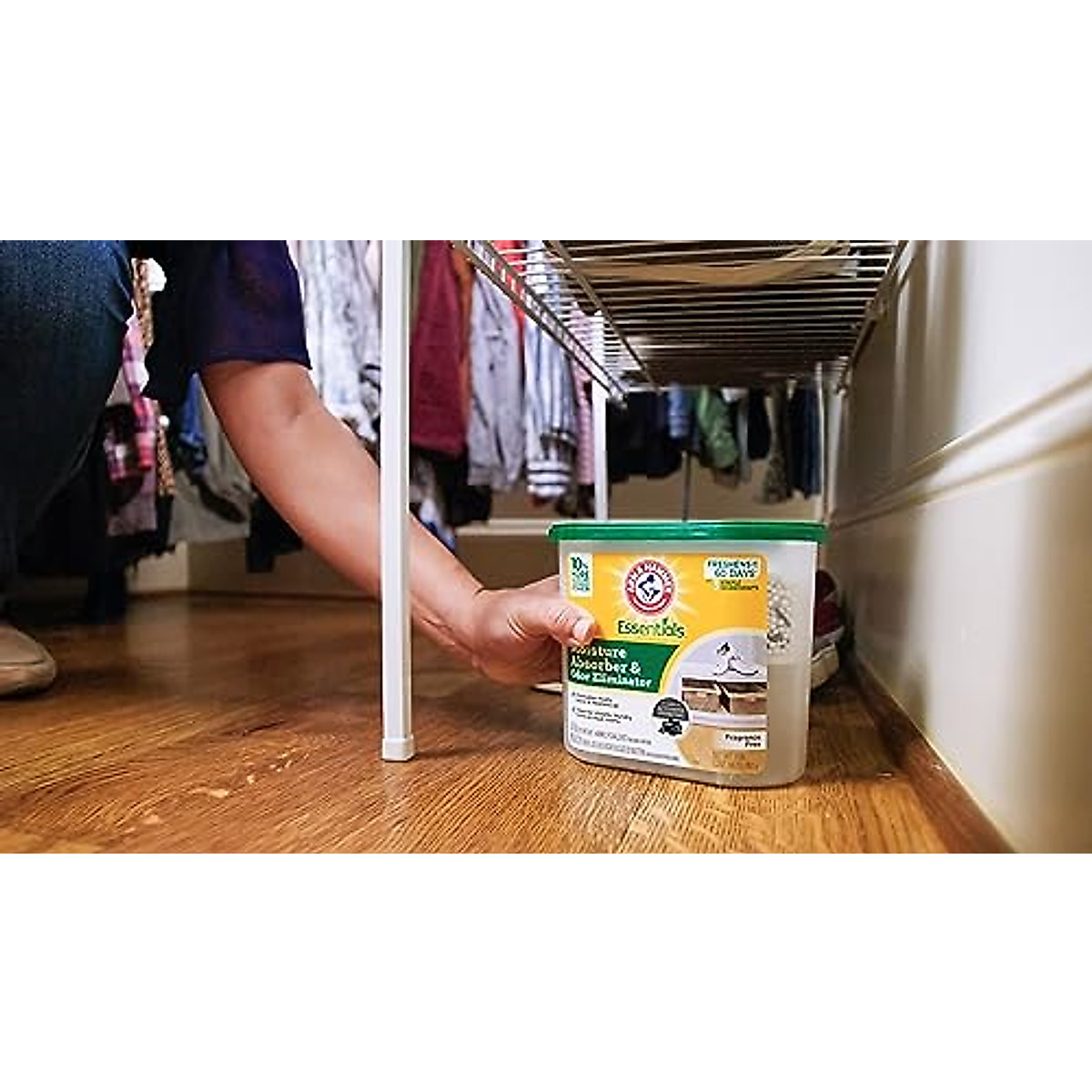 Arm & Hammer Essentials Disposable Moisture Absorber and Odor Eliminator Tub, Fragrance Free, 1 lb., 3-Pack, Attracts and Traps Excess Moisture, Ideal Closet Dehumidifier