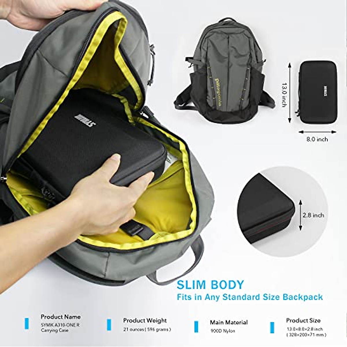 SYMIK S310-R Carrying Case for Insta360 ONE RS/R Action Camera, W/ Padded Separator; Fits Twin Edition, 4K Edition, Expert Edition, Invisible Selfie Stick, Bullet Time Handle/Tripod, Fast Charge Hub