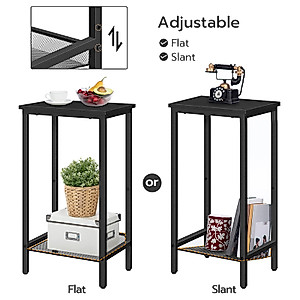HOOBRO Tall Side Table, Industrial End Telephone Table with Adjustable Mesh Shelves, Small Entryway Table, 28.9" H Small Table for Hallway, Living Room, Office, Black BB03DH01