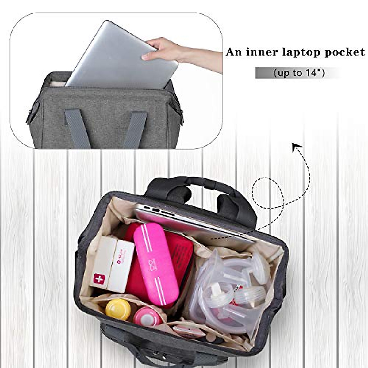 LUXJA Breast Pump Bag with Compartments for Cooler Bag and Laptop, Breast Pump Backpack with Breastmilk Bottle Pockets (Fits Most Major Breast Pump, Suitable for Working Mothers), Gray