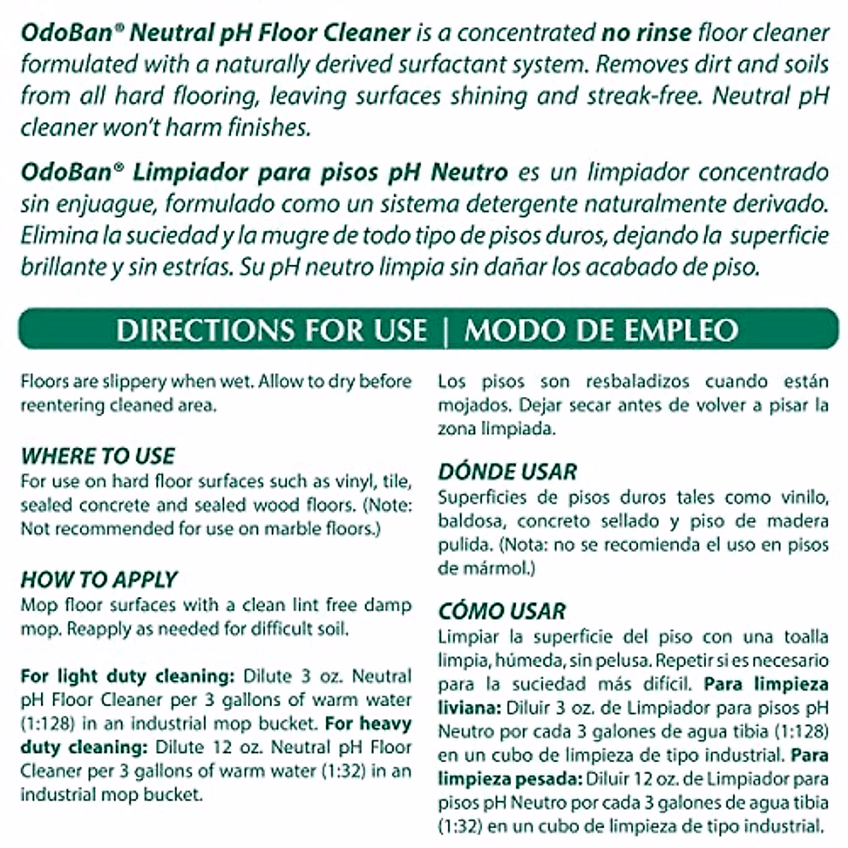 OdoBan Professional Series Neutral pH No Rinse Floor Cleaner Concentrate, 1 Gallon