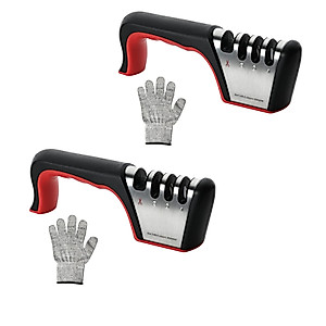 Simple Deluxe 4-in-1 Kitchen Knife Sharpener 4 Stage Knife Scissor Sharpener with a Pair of Cut-Resistant Glove to Repair, Restore, Sharp, Polish Blades, 2-Pack