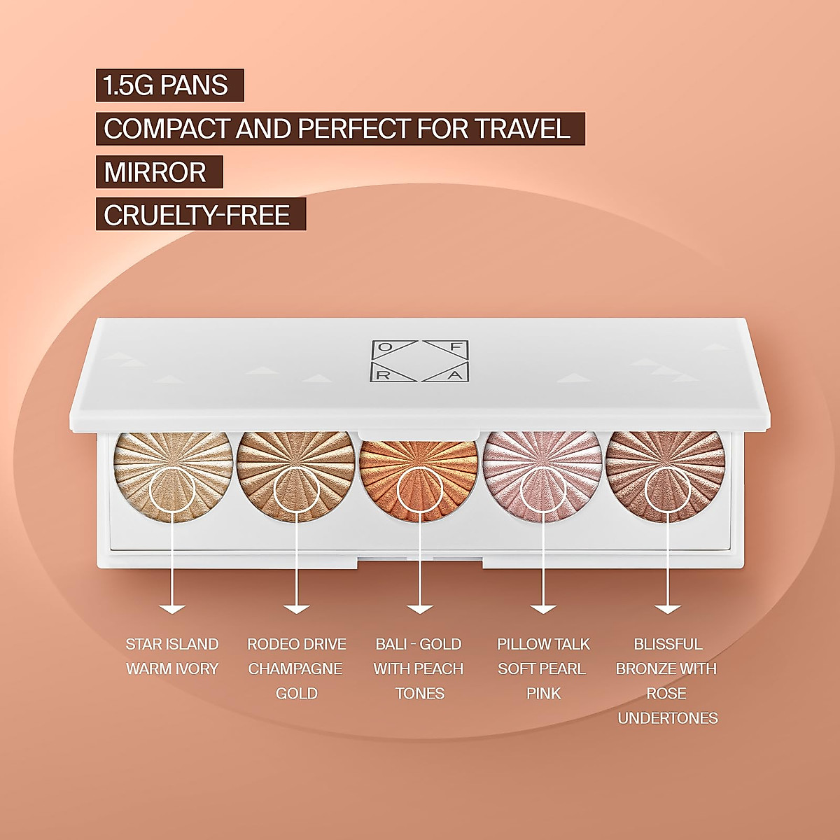 OFRA Signature Palette - #OFRAglow | Highlighter Palette with 5 Shades for a Radiant Look | Travel-Friendly Makeup Palette with an Integrated Mirror for On-the-Go Glow