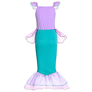 Joy Join Little Girls Princess Mermaid Costume for Girls Dress Up Party with Wig,Crown, Mace 6-7 Years
