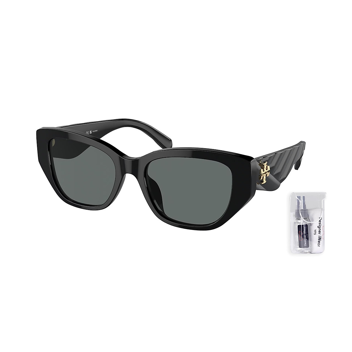 Tory Burch TY7196U 170981 53MM Black/Dark Grey Polarized Rectangular Sunglasses for Women + BUNDLE With Deisgner iWear Complimentary Eyewear Kit