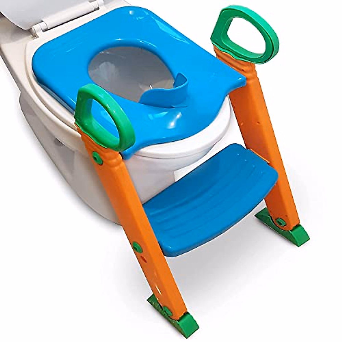 Potty Training Seat Toilet w/Step Stool Ladder & Splash Guard, Kids Toddlers Trainer w/Handles. Sturdy & Foldable. Non-Slip Steps & Anti Slip Pads. Adjustable Potty Chair - Boys Girls Baby (Blue)