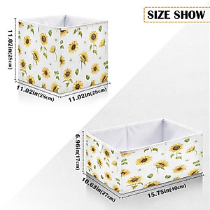 Kigai Watercolor Sunflower Cube Storage Bins - 11x11x11 In Large Foldable Storage Basket Fabric Storage Baskes Organizer for Toys, Books, Shelves, Closet, Home Decor
